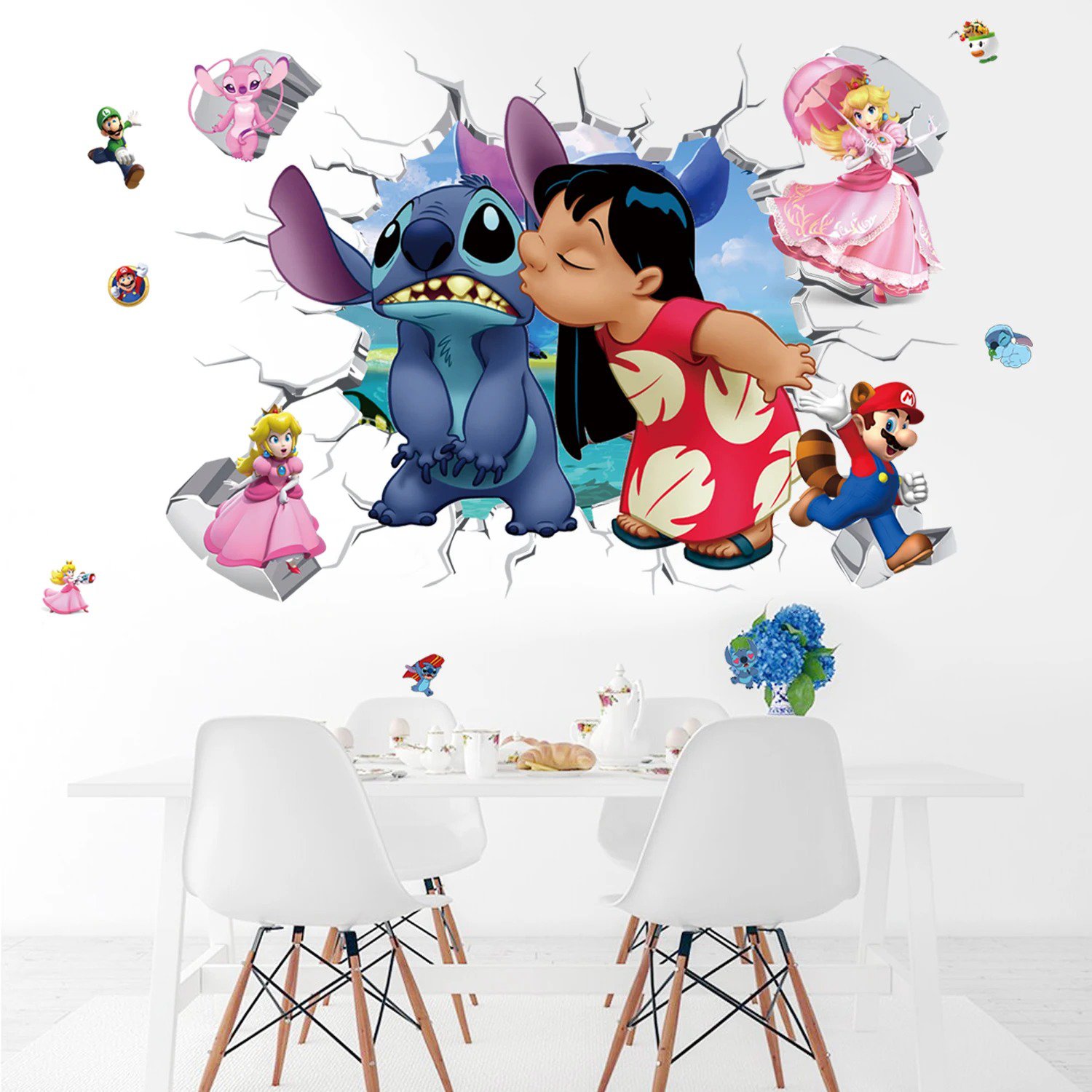 Cartoon Lilo Stitch Rainbow Wall Stickers For Kid s Room Kindergarten ...