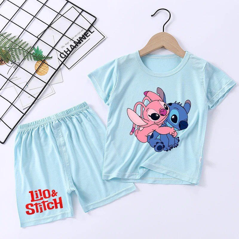 Lilo Stitch Kids Girls Pajamas Set Boys Cartoon Printed Short Sleeve ...