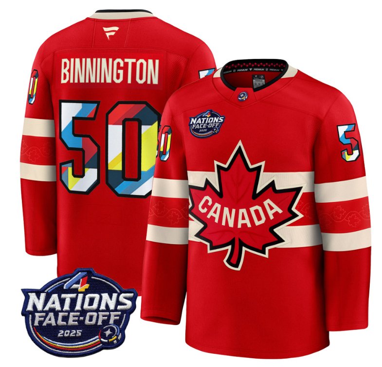 Men's Jordan Binnington Jersey #50 Canada 4 Nations Face-Off 2025 V2 Red