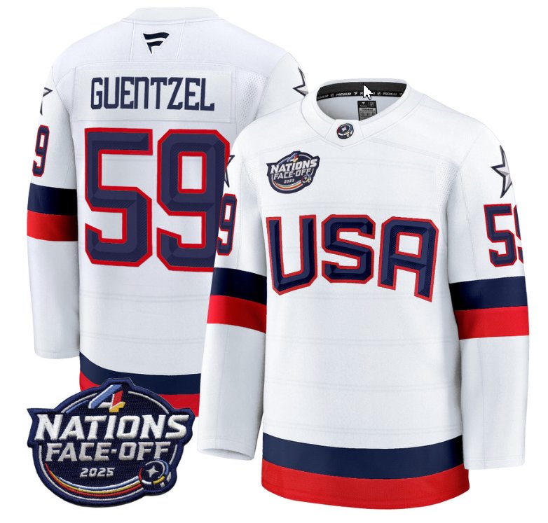Jake Guentzel Jersey #59 USA White 2025 4 Nations Face-Off Stitched