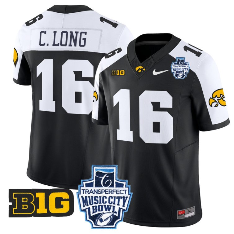 Chuck Long Jersey #16 Iowa Hawkeyes 2024 Music City Bowl Patch Black ...