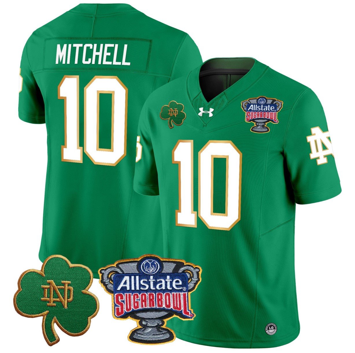 Kris Mitchell Jersey #10 Notre Dame 2024 Sugar Bowl Patch V2 Stitched Green