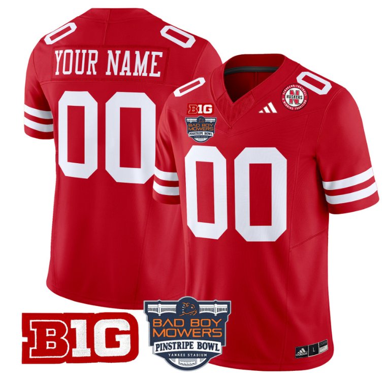 Custom Nebraska Cornhuskers Jersey 2025 Pinstripe Bowl Patch Football ...