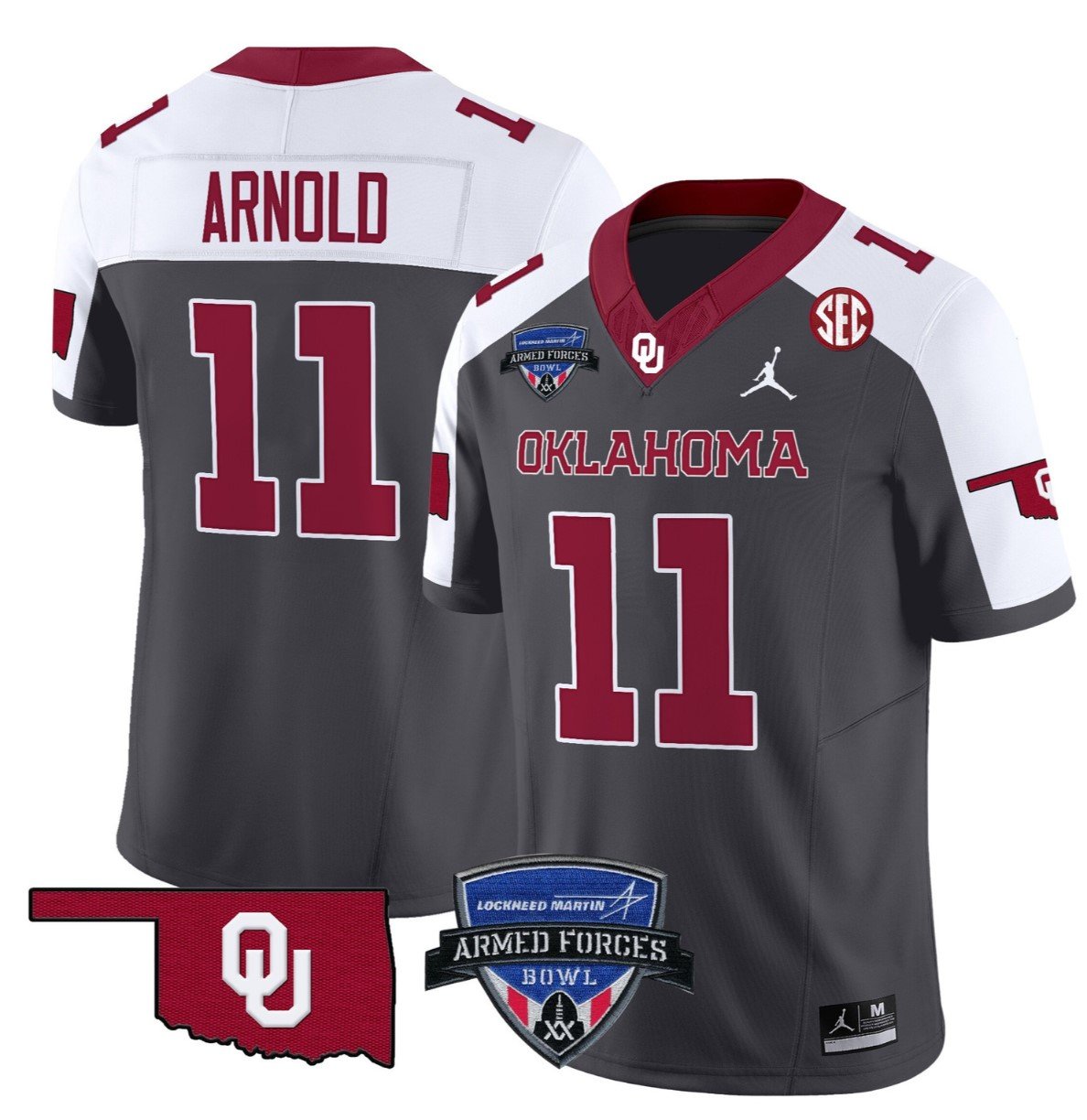 Jackson Arnold Jersey #11 Oklahoma Sooners 2025 Armed Forces Bowl Patch ...