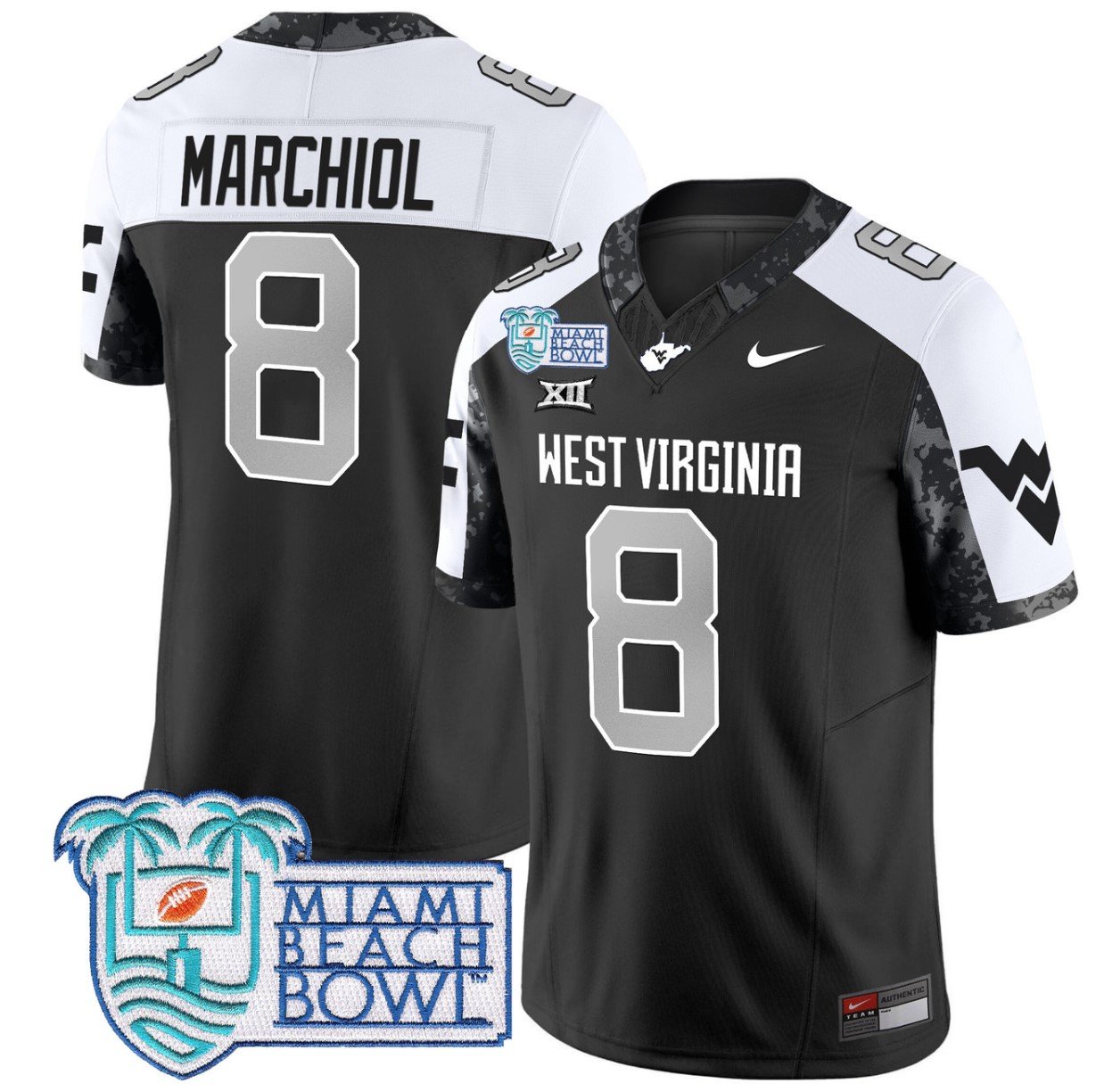 Nicco Marchiol Jersey #8 West Virginia Mountaineers 2025 Miami Beach ...