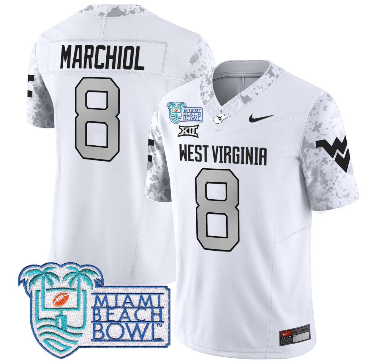 Nicco Marchiol Jersey #8 West Virginia Mountaineers 2025 Miami Beach ...