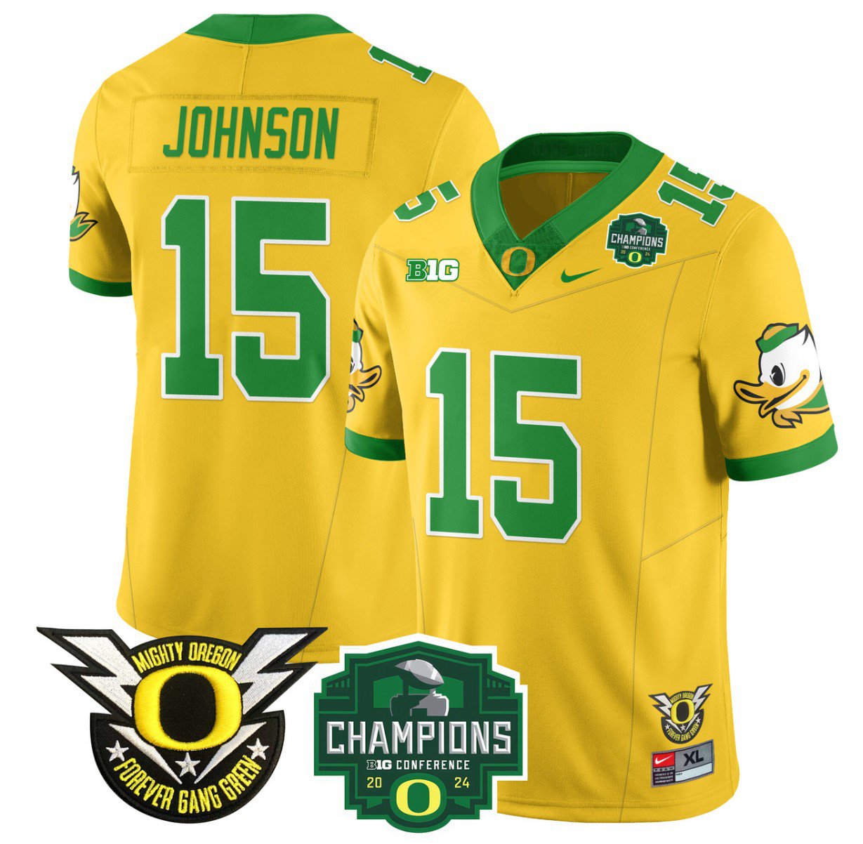 Tez Johnson Jersey #15 Oregon Ducks 2024 Big Ten Champions Football Yellow