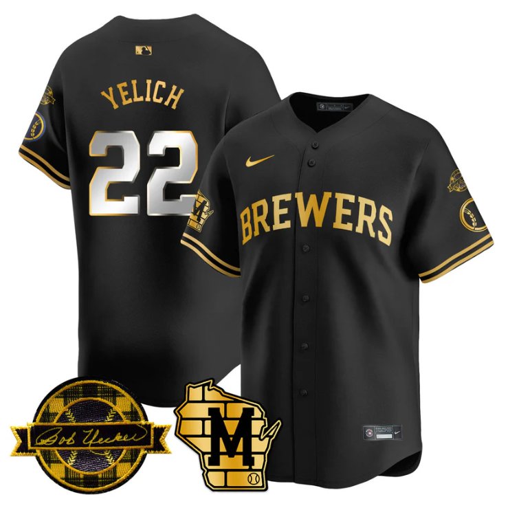 Christian Yelich Jersey #22 Milwaukee Brewers 2025 Limited Bob Uecker ...