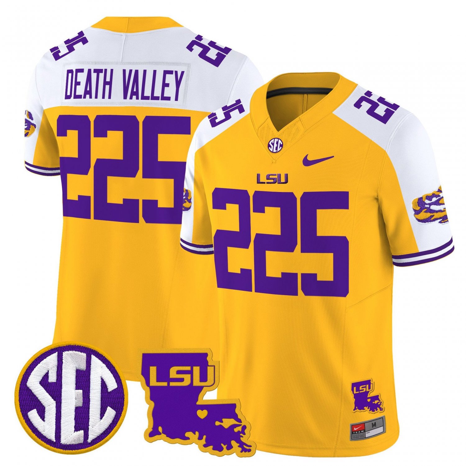 Death Valley Jersey #225 LSU Tigers 2025 Louisiana Patch Stitched Gold ...