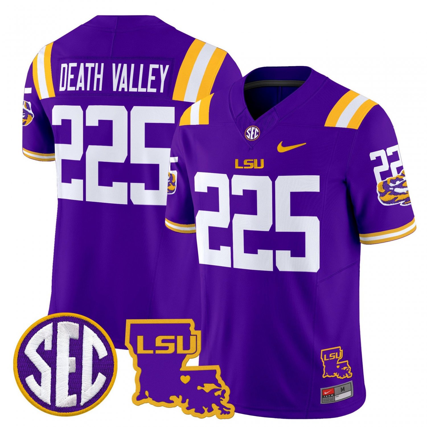 Death Valley Jersey #225 LSU Tigers 2025 Louisiana Patch Stitched Purple