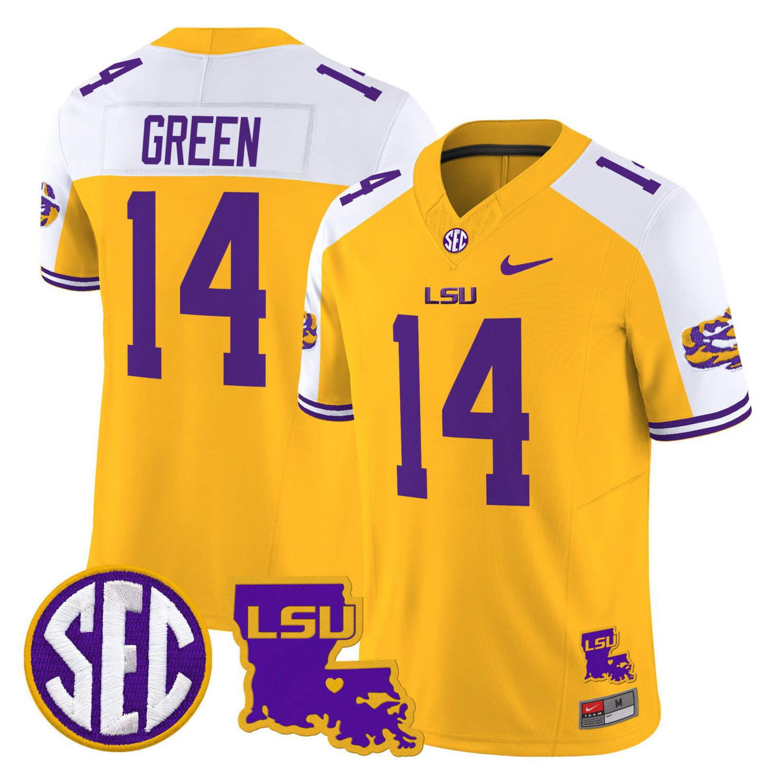 Trey'Dez Green Jersey #14 LSU Tigers 2025 Louisiana Patch Stitched Gold ...