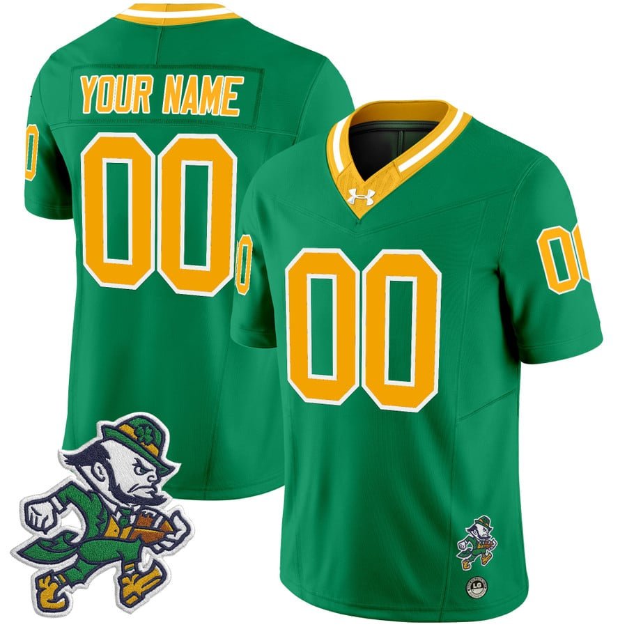 Custom Notre Dame Jersey Name, Number 2025 Gridiron Leprechaun Throwback