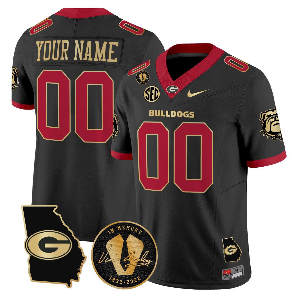 Custom Georgia Bulldogs Jersey 2025 Georgia Map, Vince Dooley Patch ...