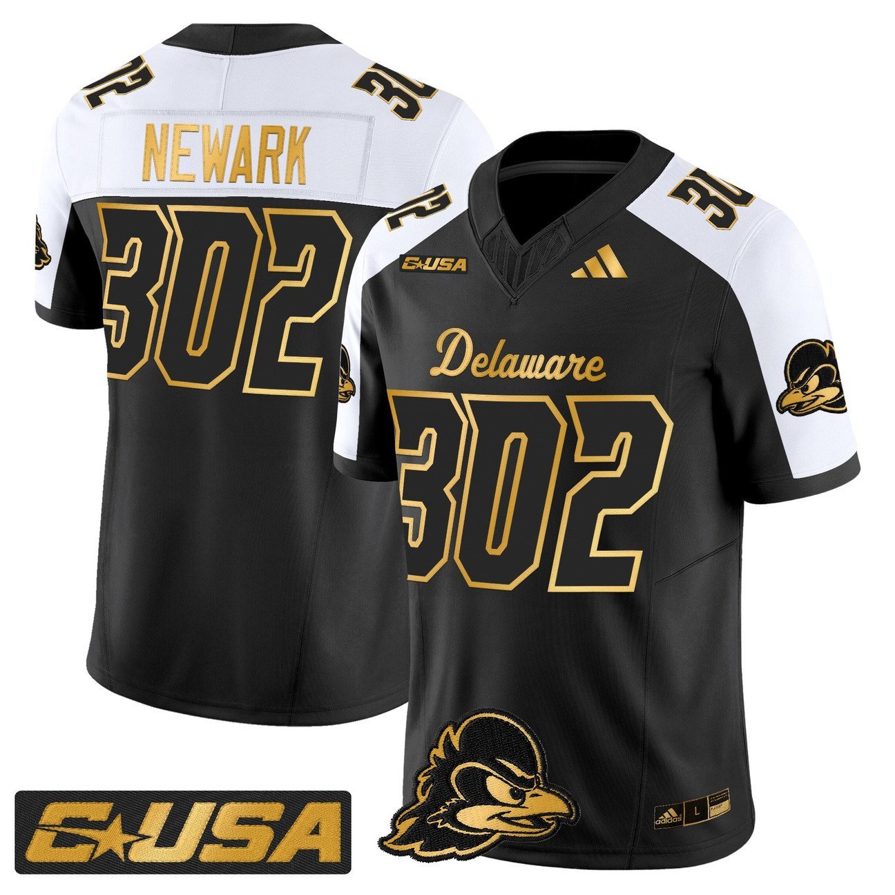 Newark Jersey #302 Delaware Blue Hens 2025 Gold Vapor Stitched Alternate