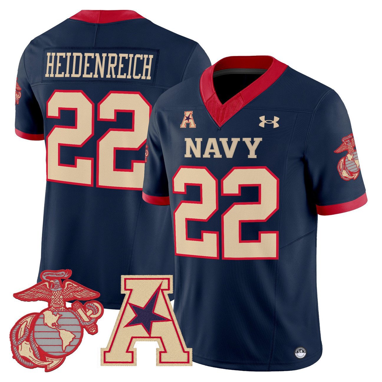 Eli Heidenreich Jersey #22 Navy Midshipmen Vapor USMC Premier Stitched Navy