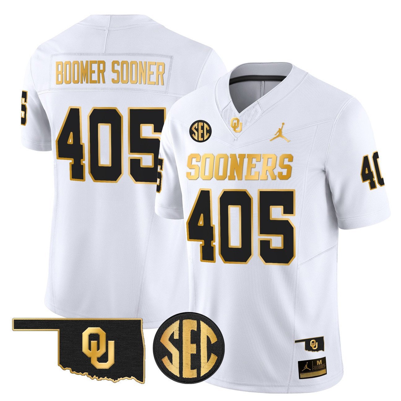 Boomer Sooner Jersey #405 Oklahoma Sooners 2025 Gold Stitched White Gold