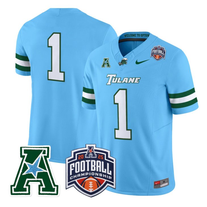 Team Jersey #1 Tulane Green Wave 2025 AAC Championship Vapor Stitched Blue
