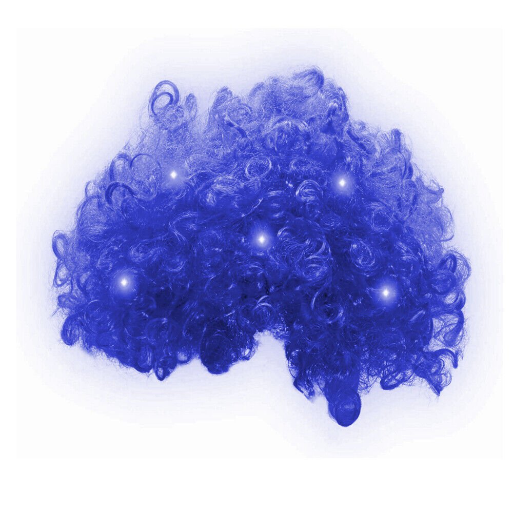 Blue Afro Wig with Flashing LEDs