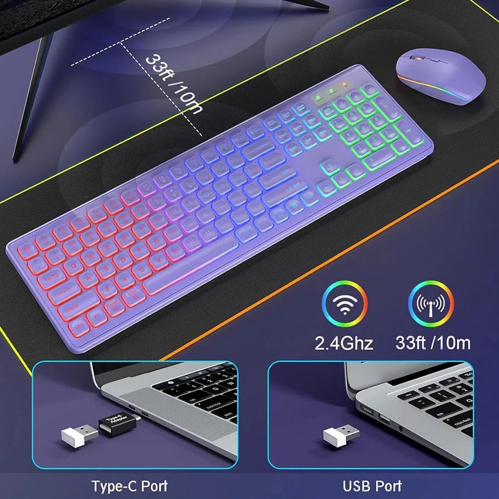 Full Rechargeable Backlit Combo Mouse and Keyboard Wireless -Size ...