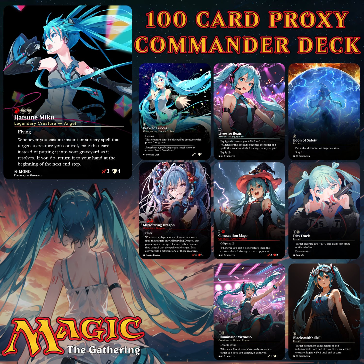 Hatsune Miku Anime 100 Card MTG Proxy EDH Commander Deck — Custom Magic ...
