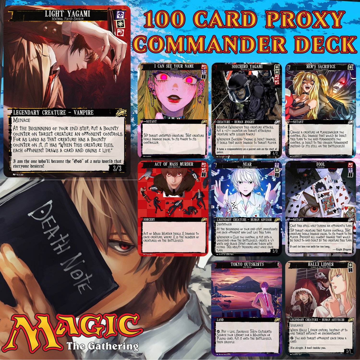 Death Note 100 Card MTG Proxy EDH Commander Deck — Custom Magic The Gathering Deck