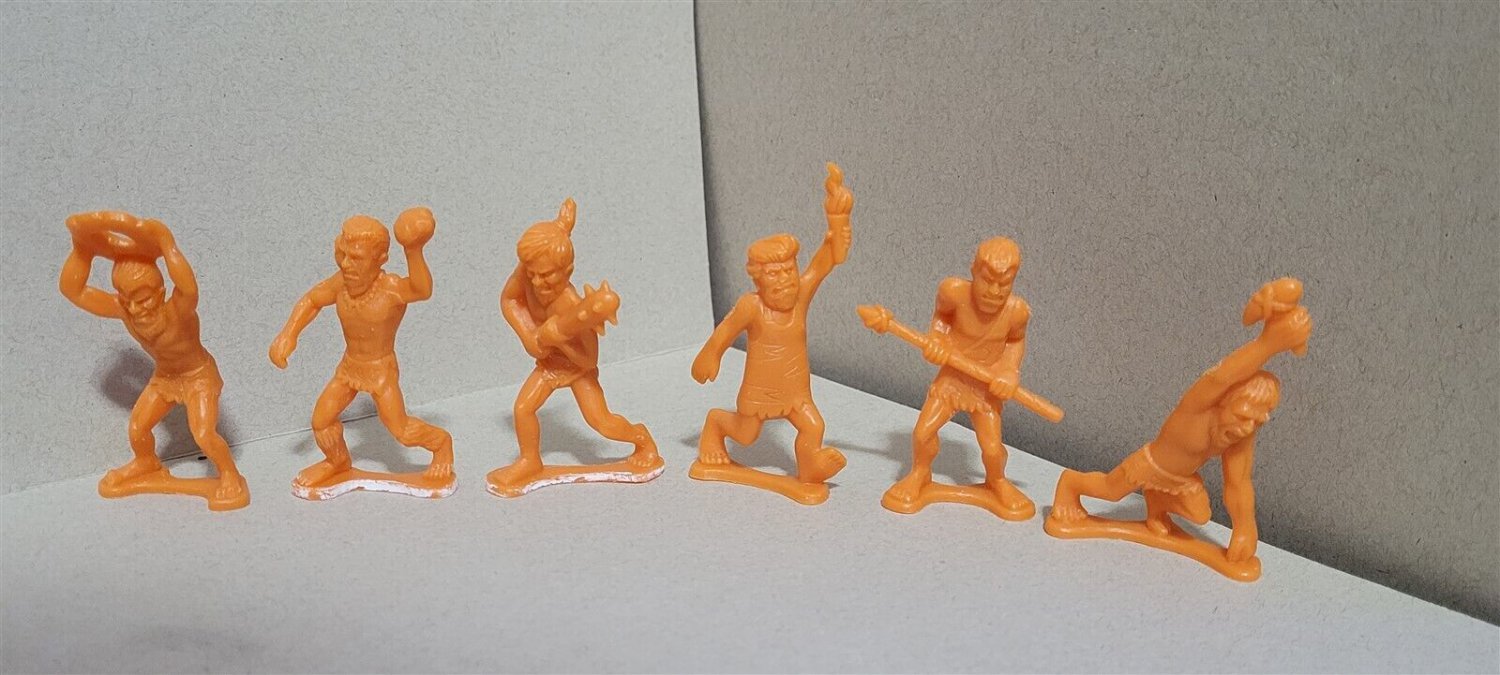 Vintage Orange Plastic Cavemen - Set of 6 Imperial China