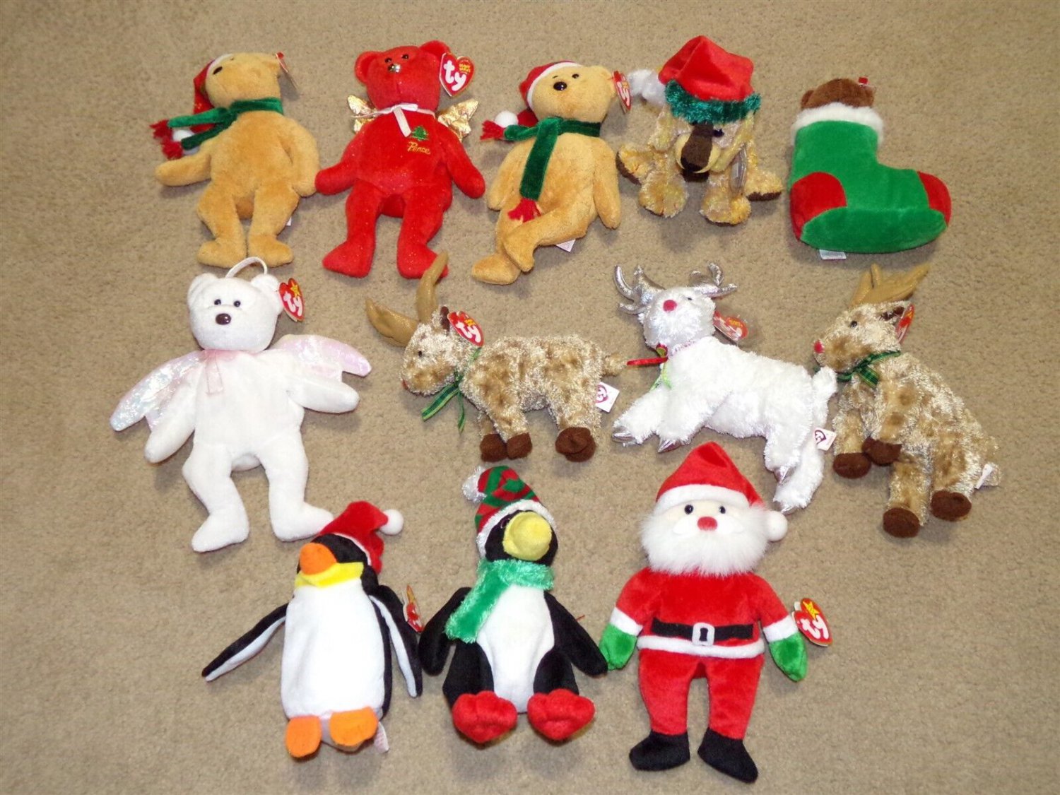 Ty Beanie Babies Asstd Christmas Santa Zero Toboggan Rudy Sleighbelle ...