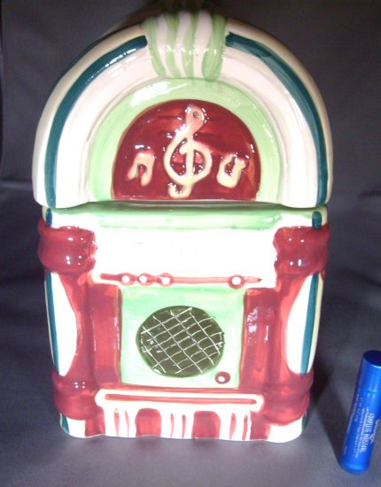 Juke Box Ceramic Cookie Jar Storage Container MINT