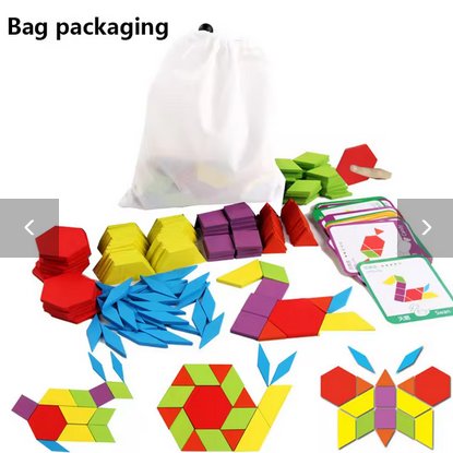 155 Pcs Wooden Pattern Blocks Set Geometric Shape Puzzle Kindergarten