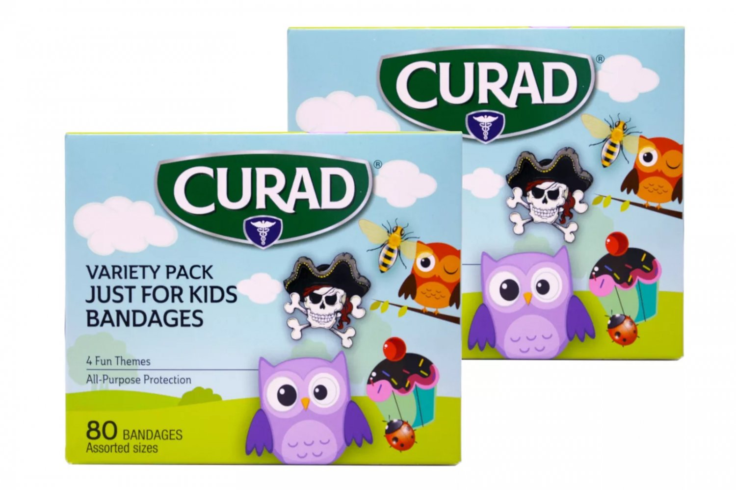 2 Pack Curad Kids Bandages 4 Themes Plastic Bandages Variety