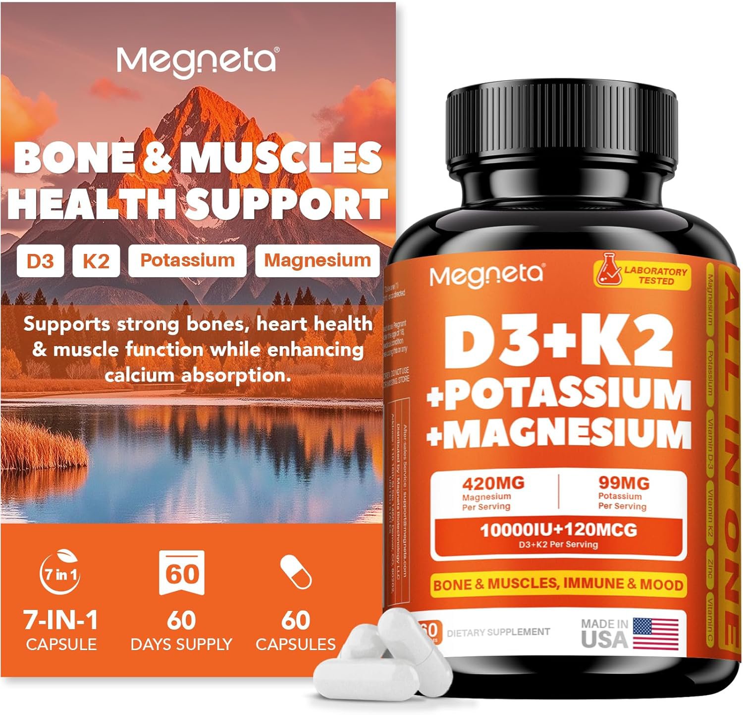 Vitamin D3 K2 10,000 IU with Magnesium & Potassium – Supports Calcium ...