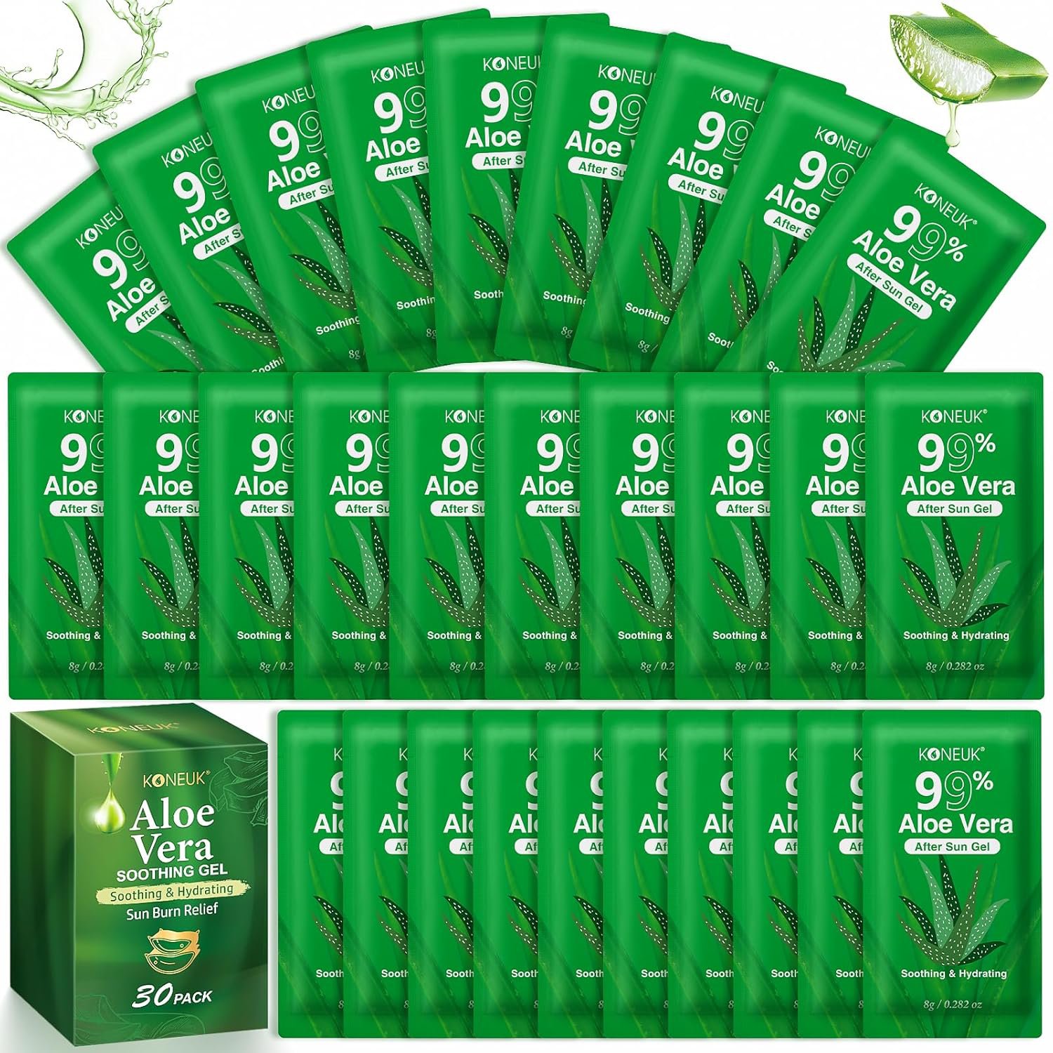 30 Pack Aloe Vera Gel for Face, Hair, Skin, Sunburn Relief, 99% Pure Aloe