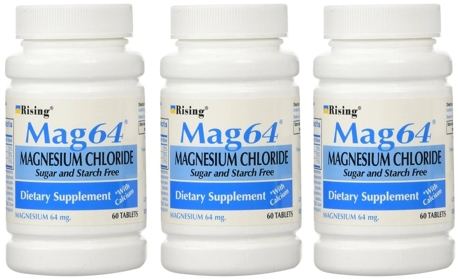 NEW MAG 64 MAGNESIUM CHLORIDE WITH CALCIUM 60 TABLETS ,3 Bottles