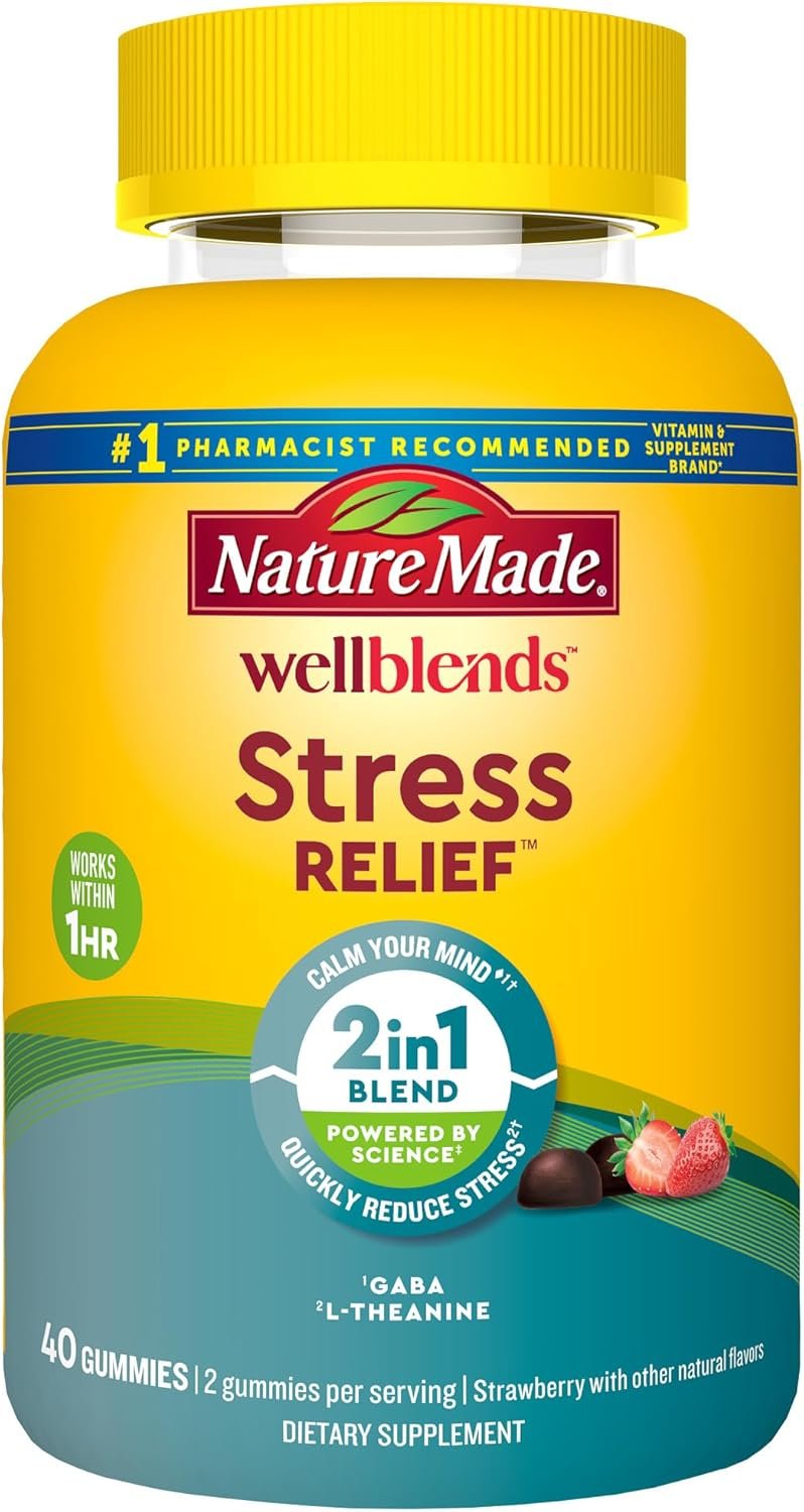 Nature Made Wellblends Stress Relief Gummies, L theanine 200mg to Help ...