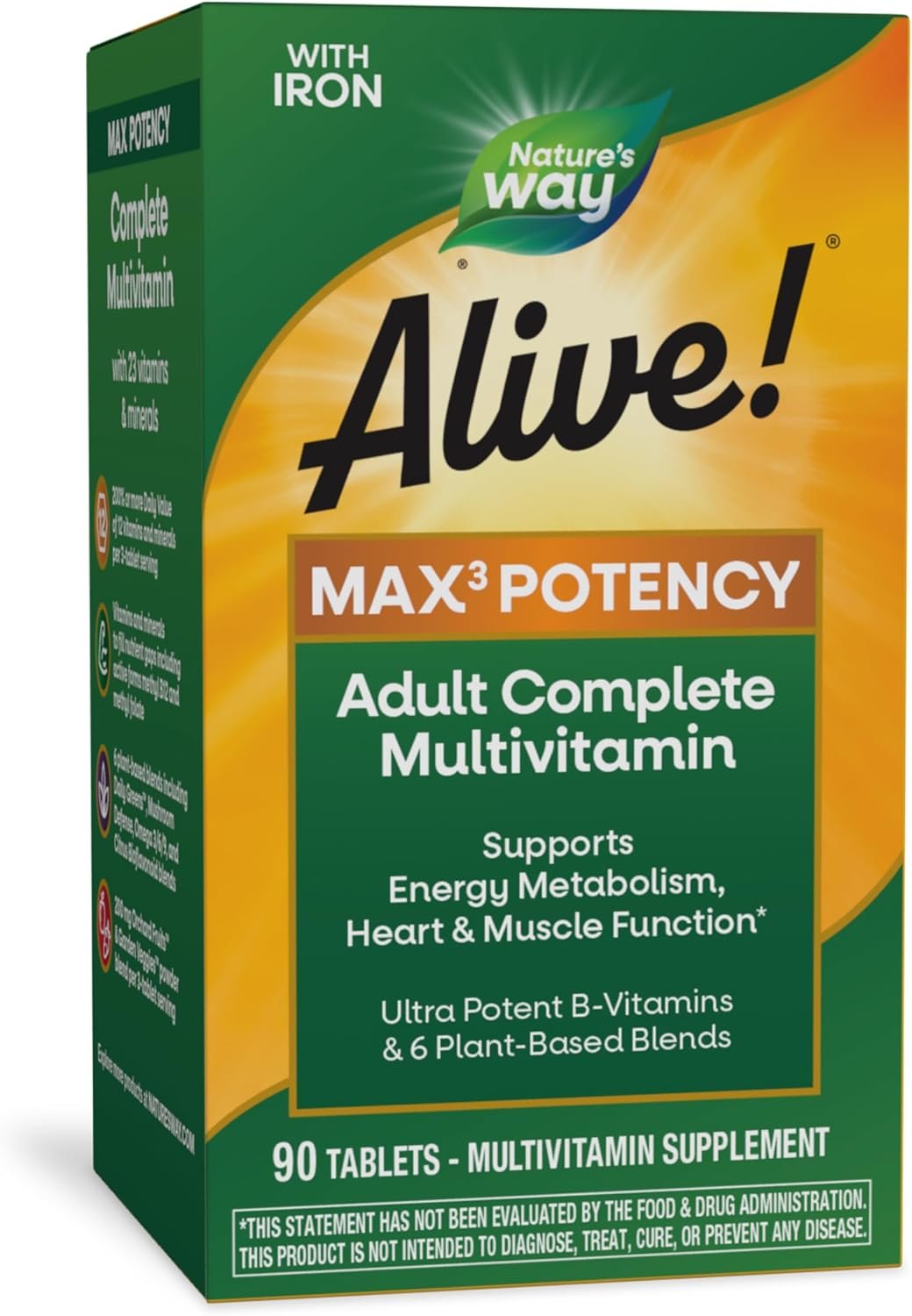 Nature's Way Alive! Max3 Potency Daily Multivitamin, Methylated B12 and ...