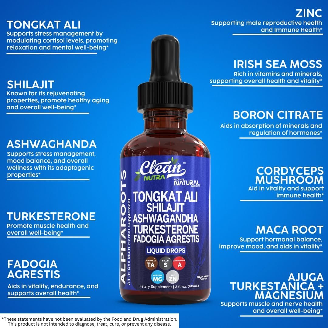 Tongkat Ali Liquid Drops Shilajit, Ashwagandha, Turkesterone, Fadogia ...