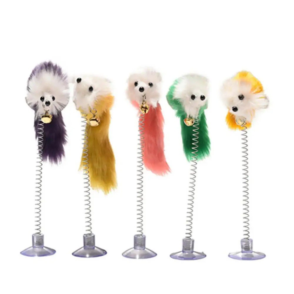 Feather Stick Spring Toy Suction With Bell Mouse Interactive Pet Tool ...
