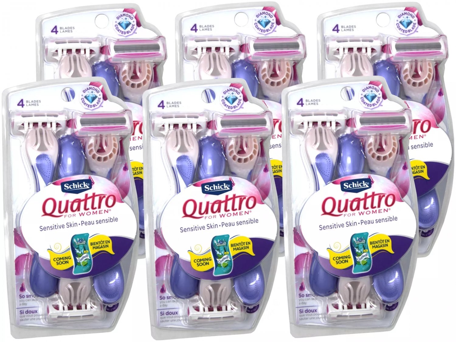 (6 pack) Schick Quattro For Women Disposable Razors, Sensitive Skin 3 ea