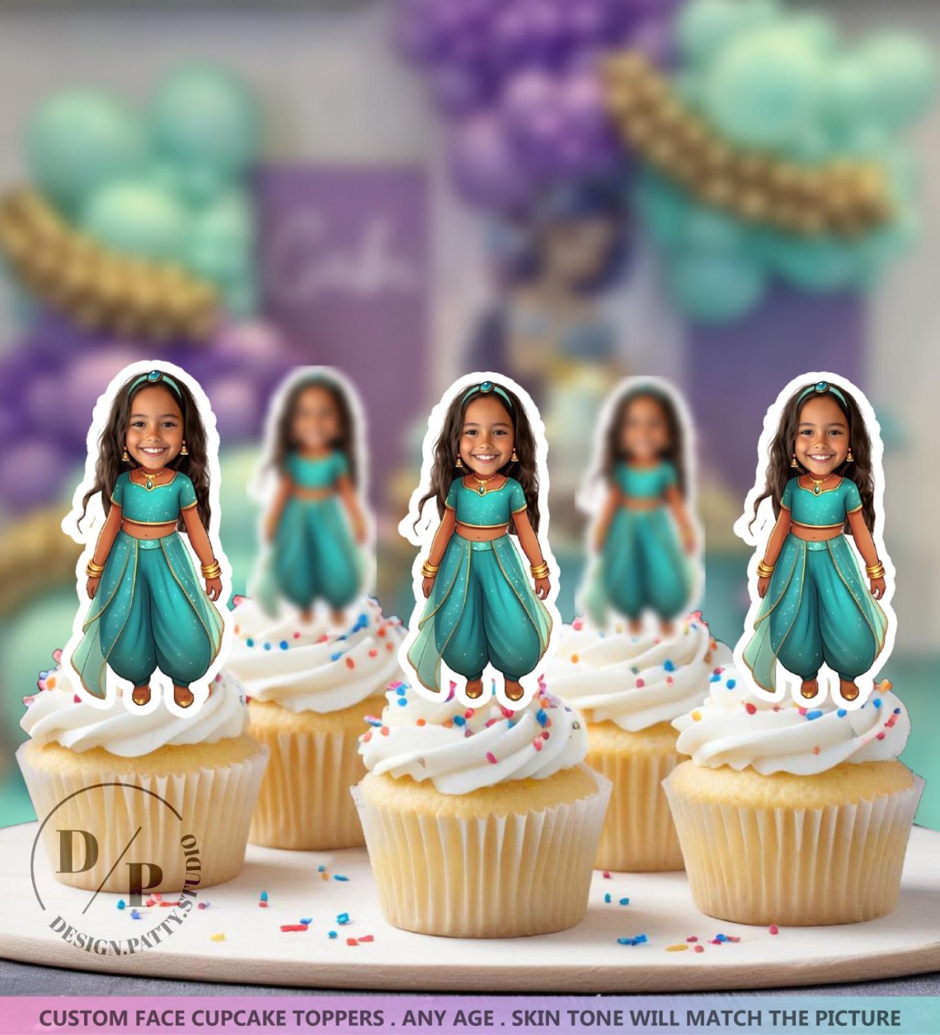 Princess Jasmine Cupcake Toppers - Face cupcake topper -Custom Face ...