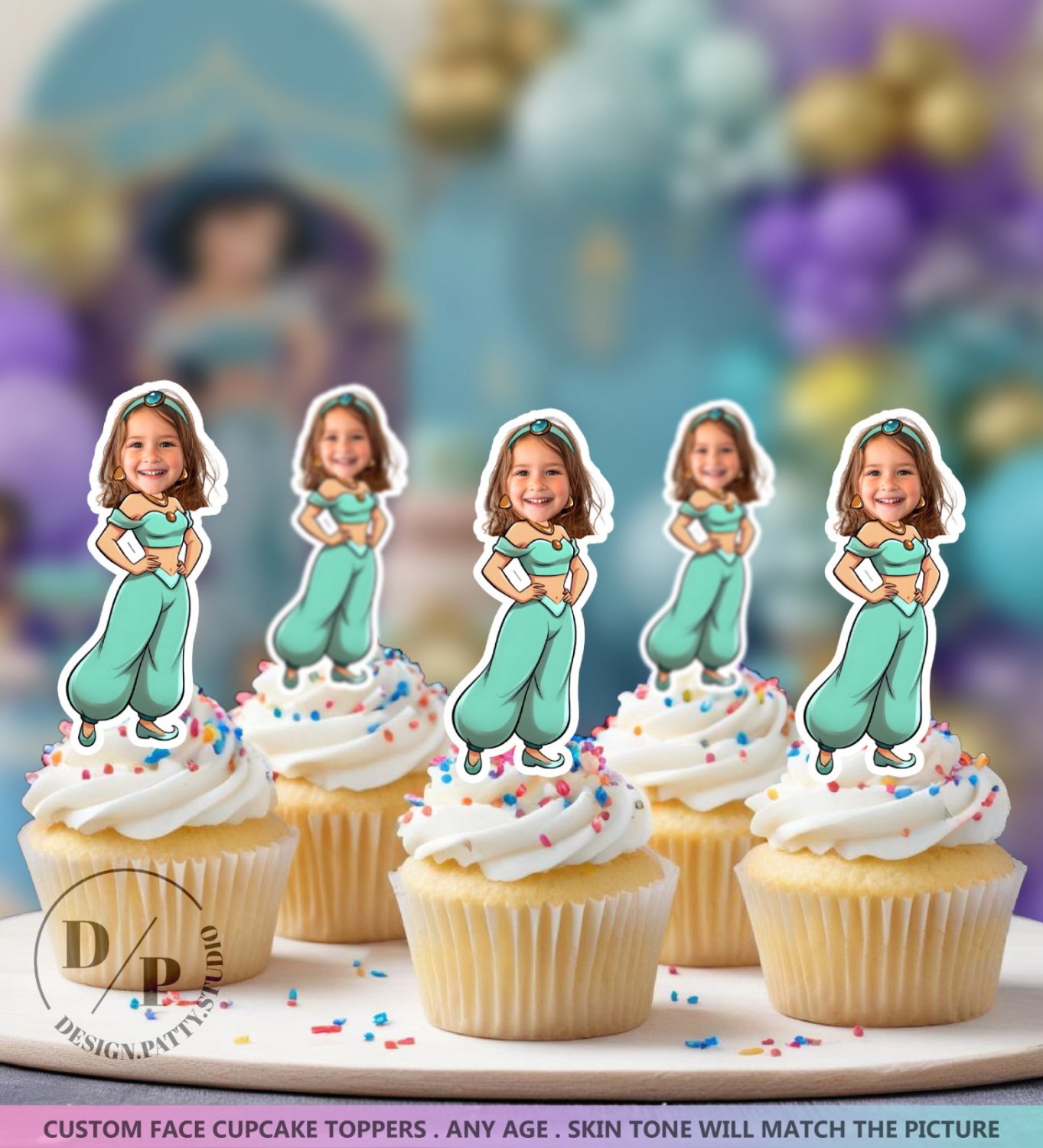 Princess Jasmine Cupcake Toppers - Face cupcake topper -Custom Face ...