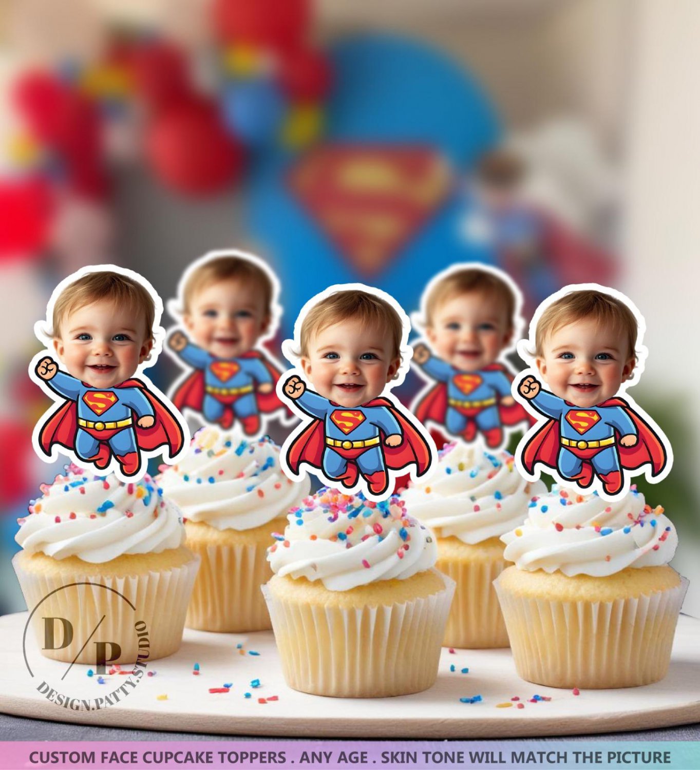 Superman Cupcake Toppers - Face cupcake topper -Custom Face- cupcake ...