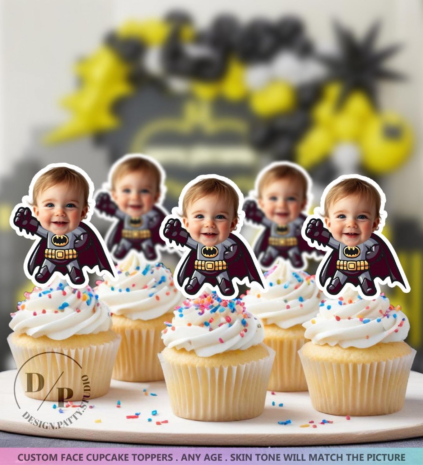 Batman Cupcake Toppers - Face cupcake topper -Custom Face- cupcake ...