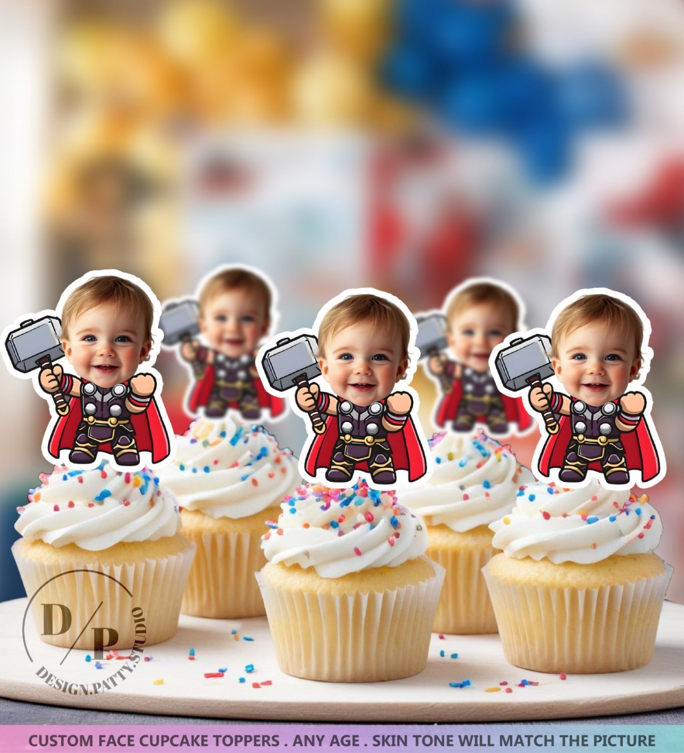 Thor Cupcake Toppers - Face cupcake topper -Custom Face- cupcake Topper ...
