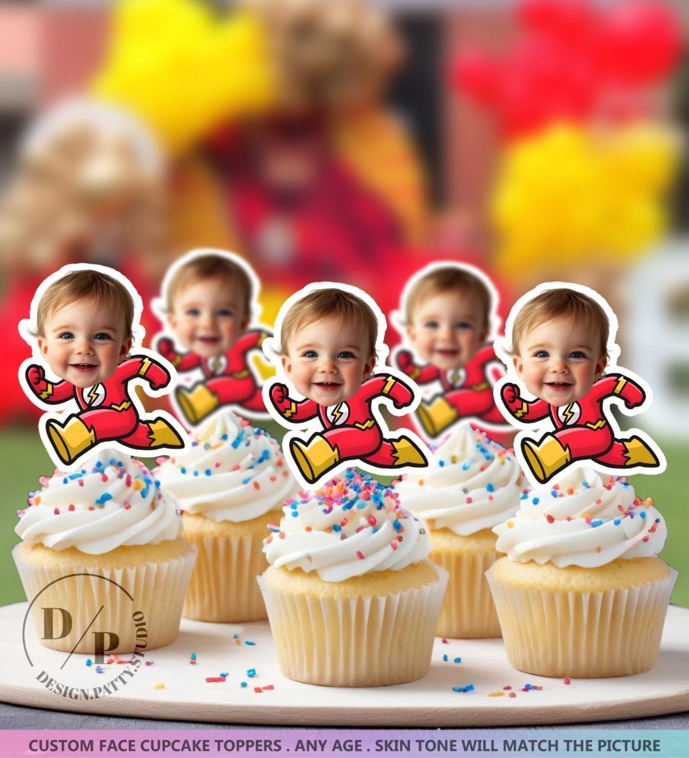 Flash Cupcake Toppers - Face cupcake topper -Custom Face- cupcake ...