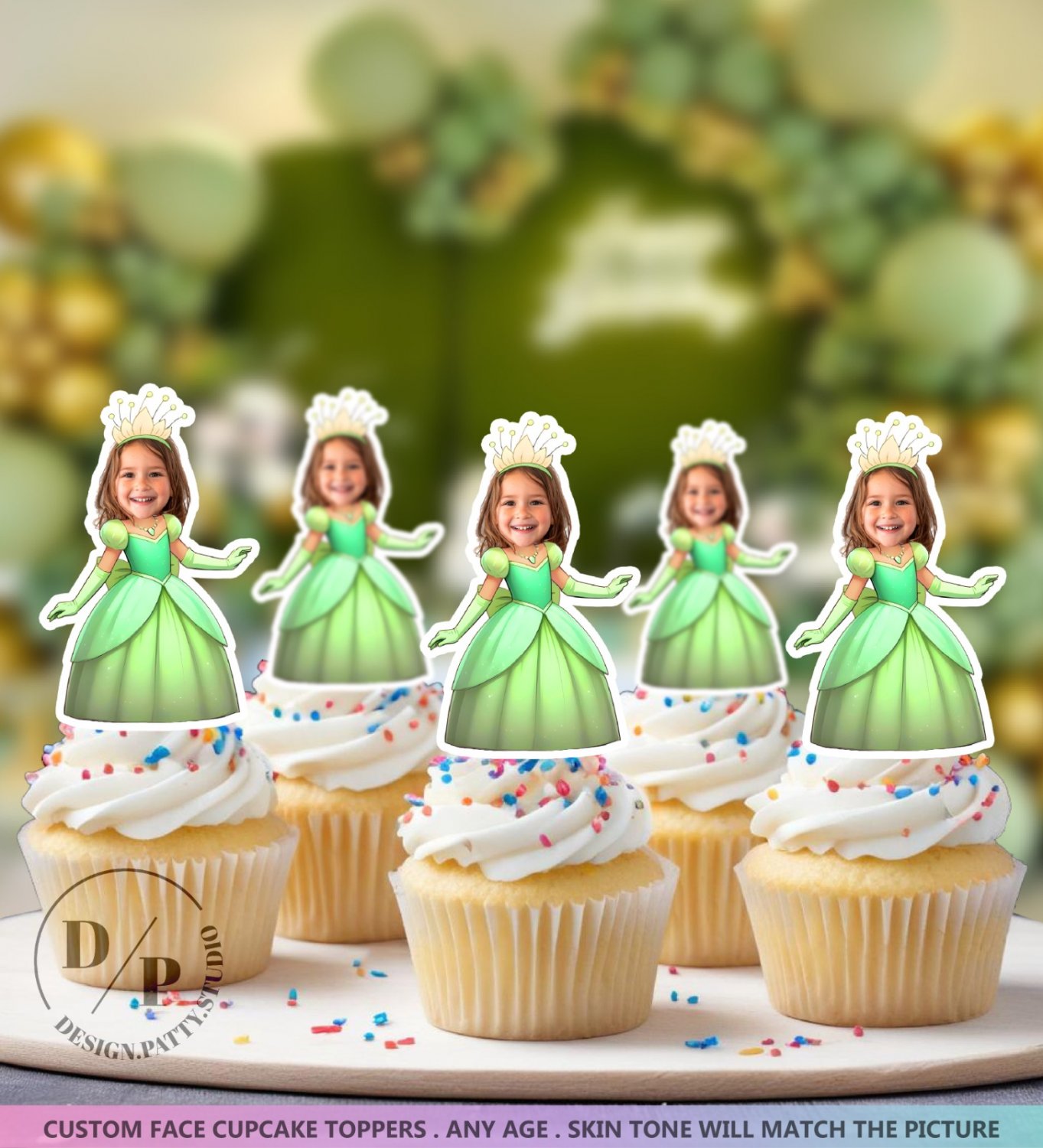 Princess Tiana Cupcake Toppers - Face cupcake topper -Custom Face ...