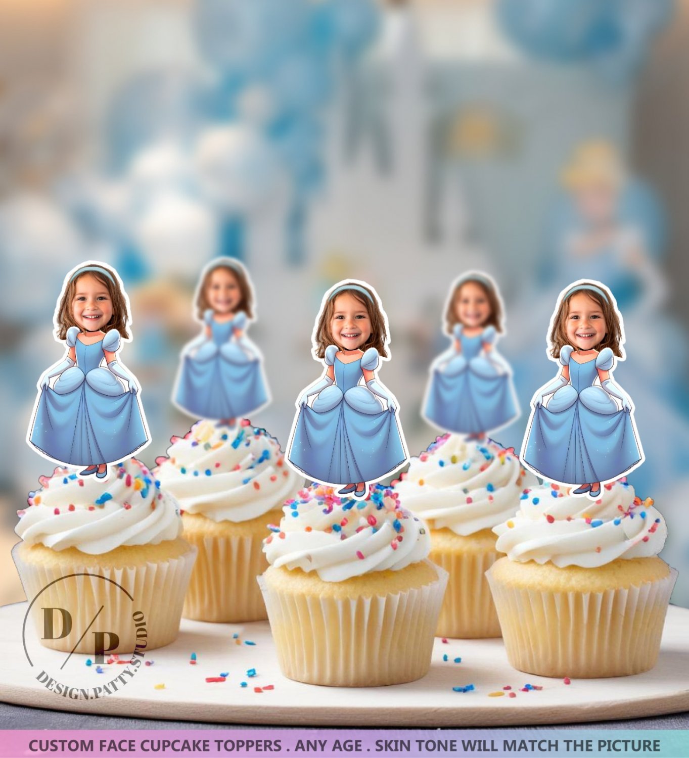 Cinderella Cupcake Toppers - Face cupcake topper -Custom Face- cupcake ...
