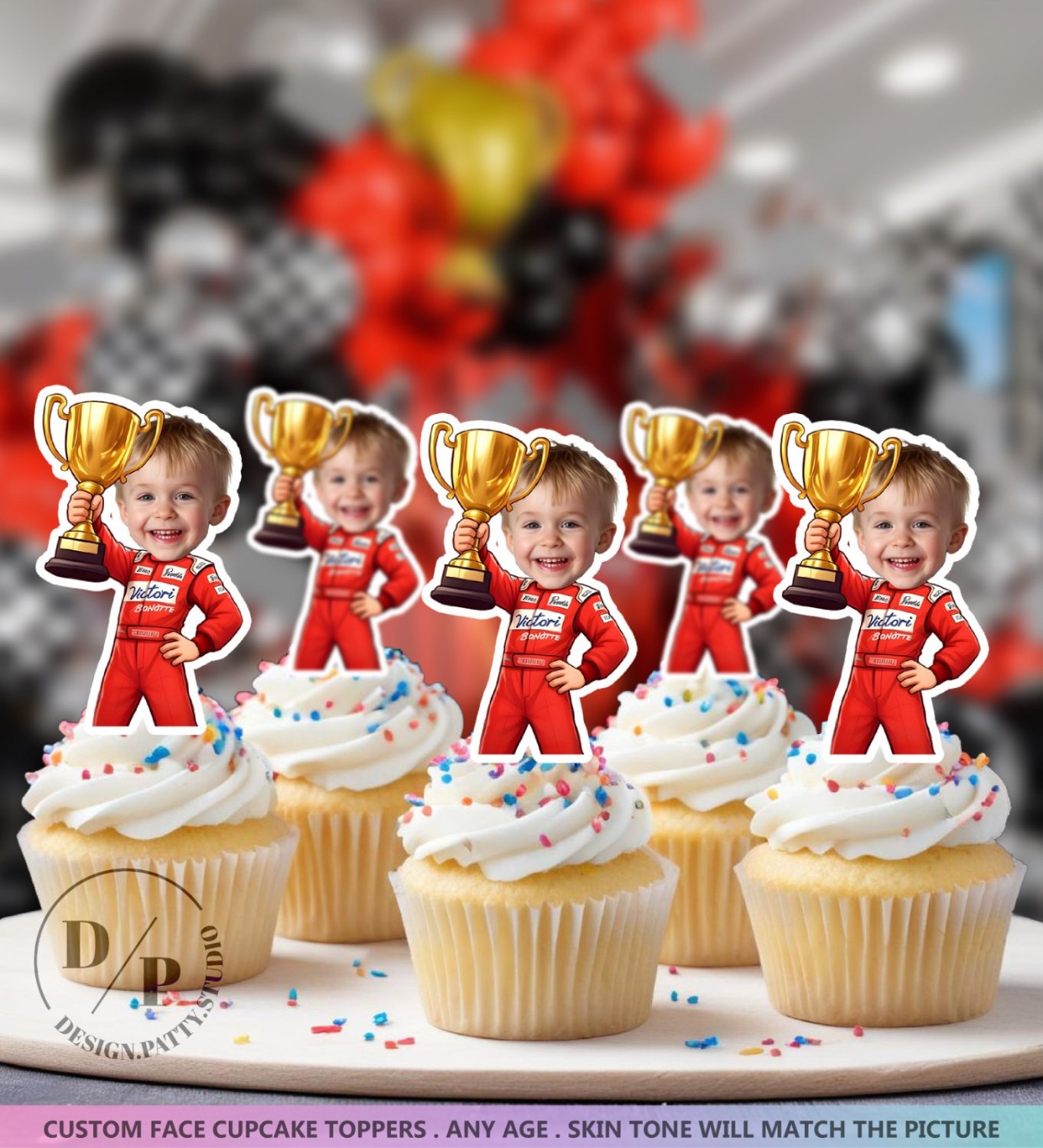 F1 Racer Cupcake Toppers - Face cupcake topper -Custom Face- cupcake ...