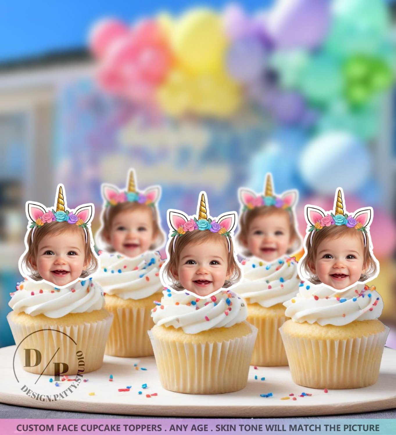 Unicorn Cupcake Toppers - Face cupcake topper -Custom Face- cupcake ...