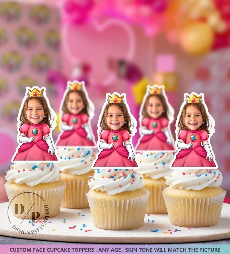 Princess peach Cupcake Toppers - Face cupcake topper -Custom Face ...