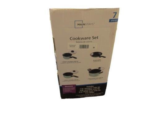 Mainstays 7 Piece Non-Stick Cookware Set Aluminium Mint, Dishwasher Safe